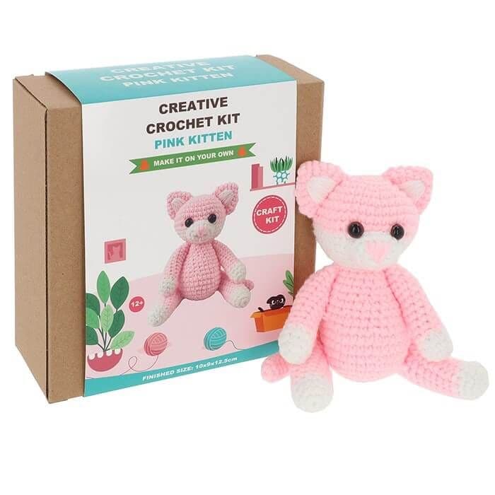 Pink Kitten Crochet Craft Kit for Beginners | DIY Animal Crochet Set ...