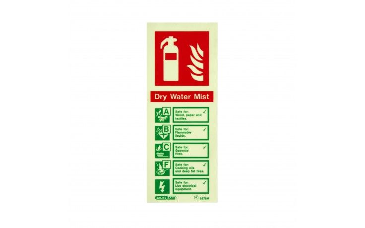 DRY WATER MIST FIRE EXTINGUISHER SIGN - 200 x 80mm