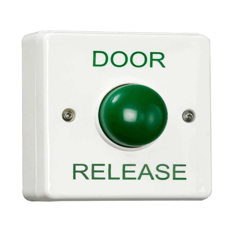 RGL white plastic surface mounted green dome DOOR RELEASE button