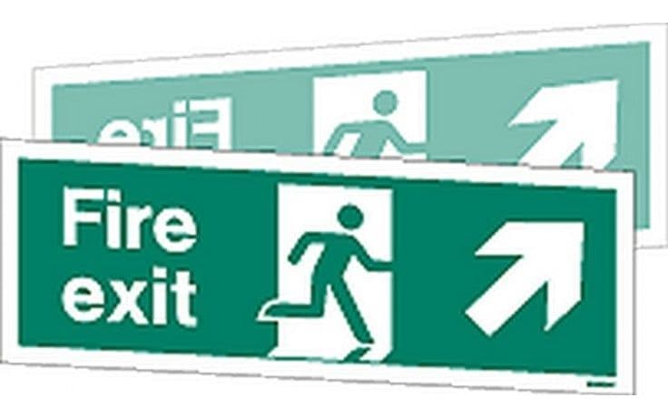 W438DST - DOUBLE-SIDED FIRE EXIT SIGN DOWN TO THE RIGHT OR LEFT