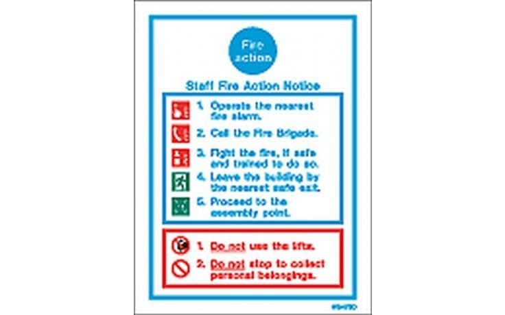 Staff Fire action notice sign 200 x 150mm