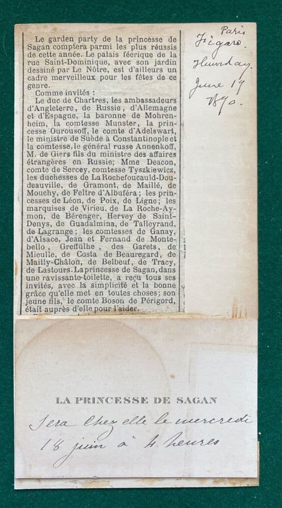 Antique Annotated Calling Card Party King Edward VII Mistress Princess ...