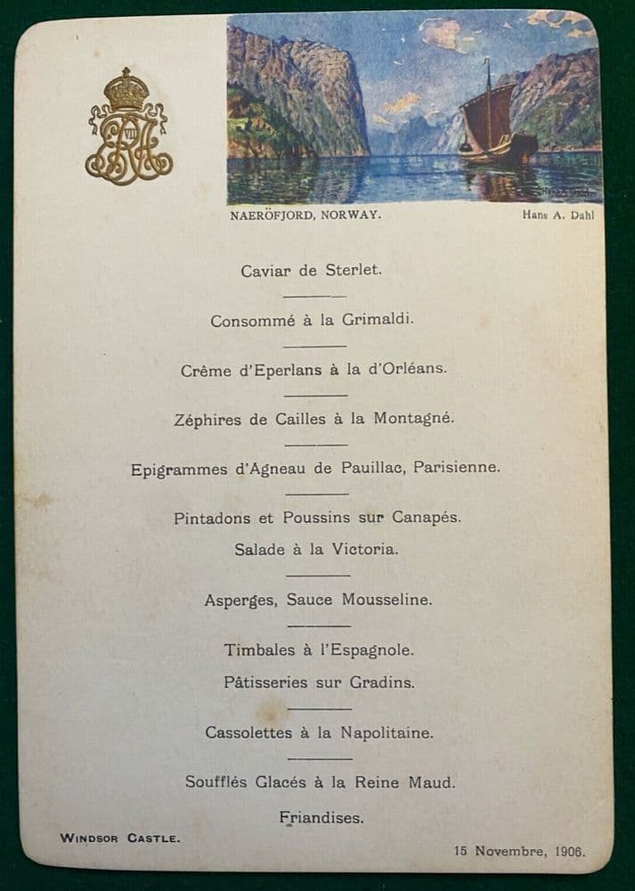 Antique Edwardian Royal Menu King Edward King Haakon Norway Windsor ...
