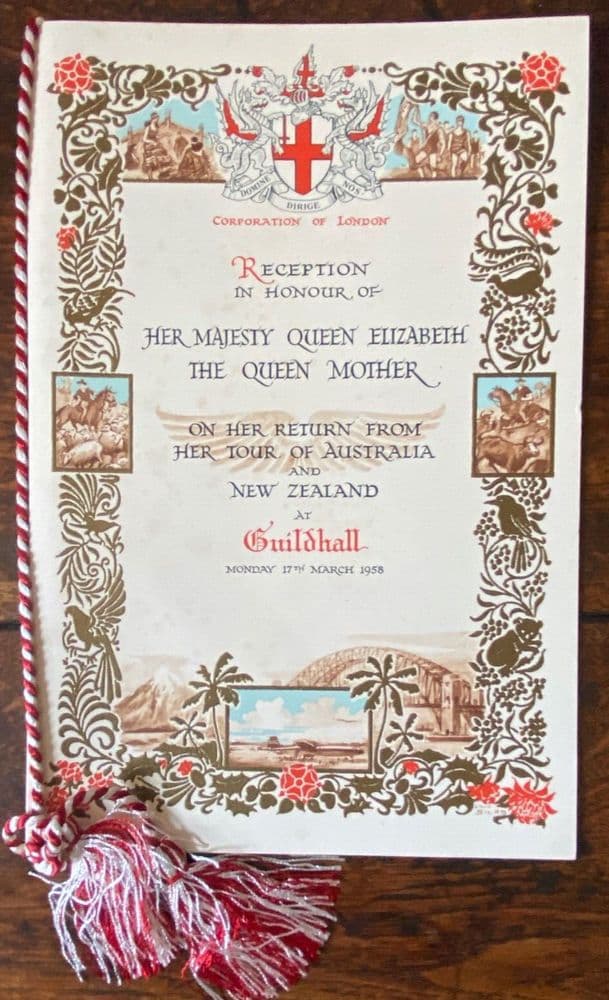 Antique Guildhall Royal Banquet Menu Queen Elizabeth Mother Return ...