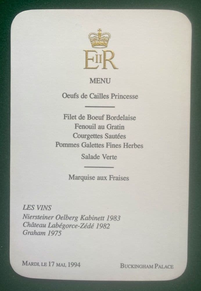 Antique Royal Menu for Queen Elizabeth II Mugabe Zimbabwe Buckingham Palace