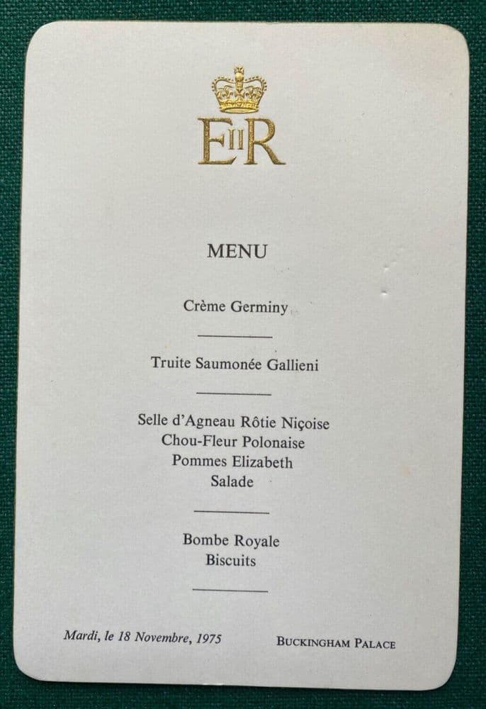 Antique Royal Menu in French for Queen Elizabeth II Buckingham Palace ...