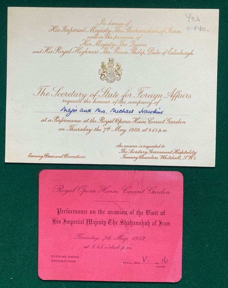 Antique Royal Opera Invitation Queen Elizabeth II Hosts Shah Pahlavi ...