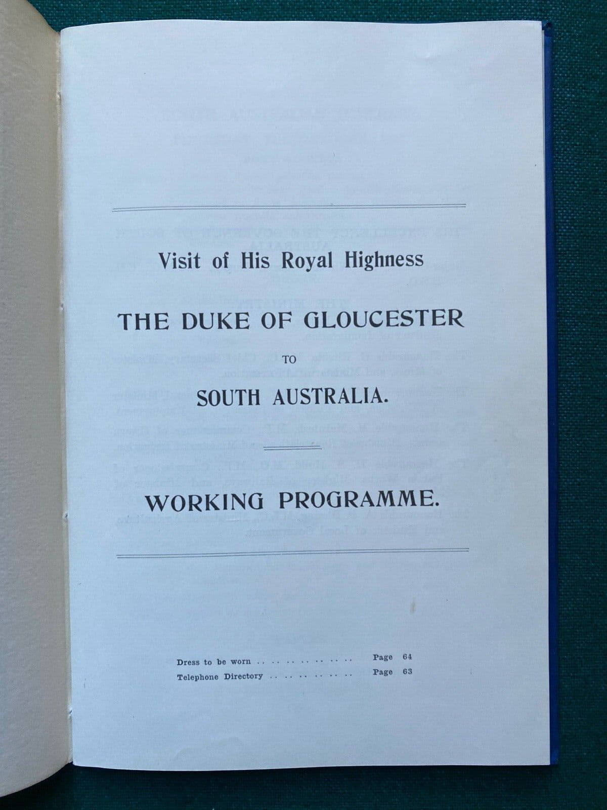 Antique Royal Trip Programme Prince Henry Duke of Gloucester Australia 1934