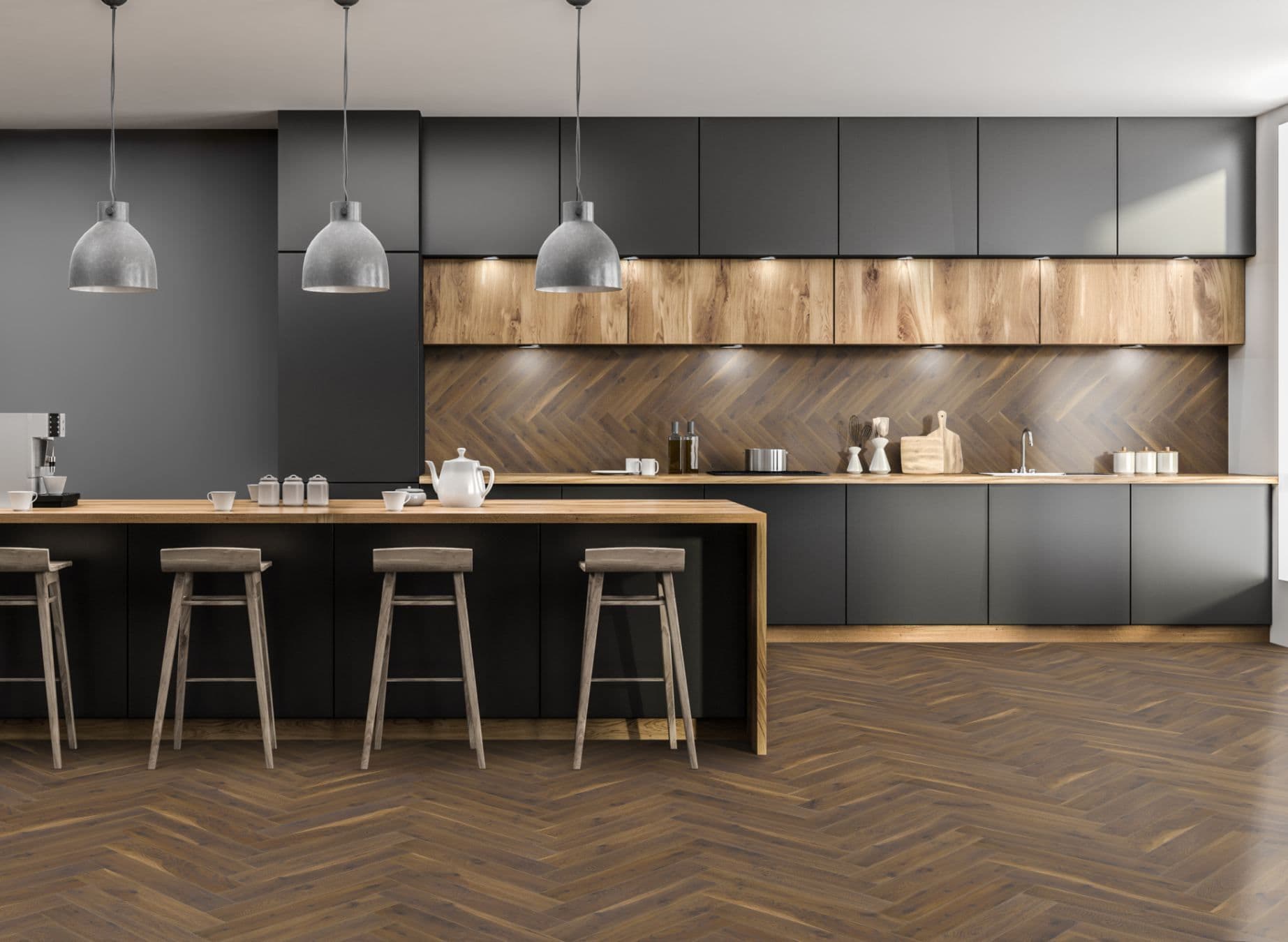 Coffee Oak Herringbone
