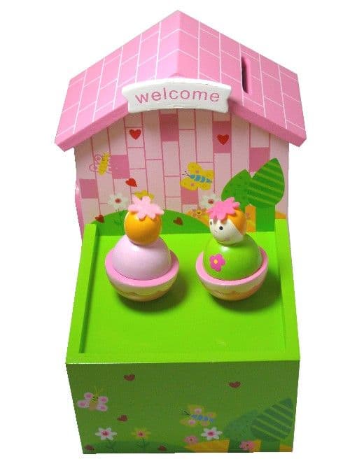 Dancing figure wooden musical money box