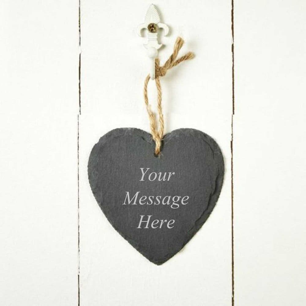 Personalised Engraved Slate Hanging Heart with Rope