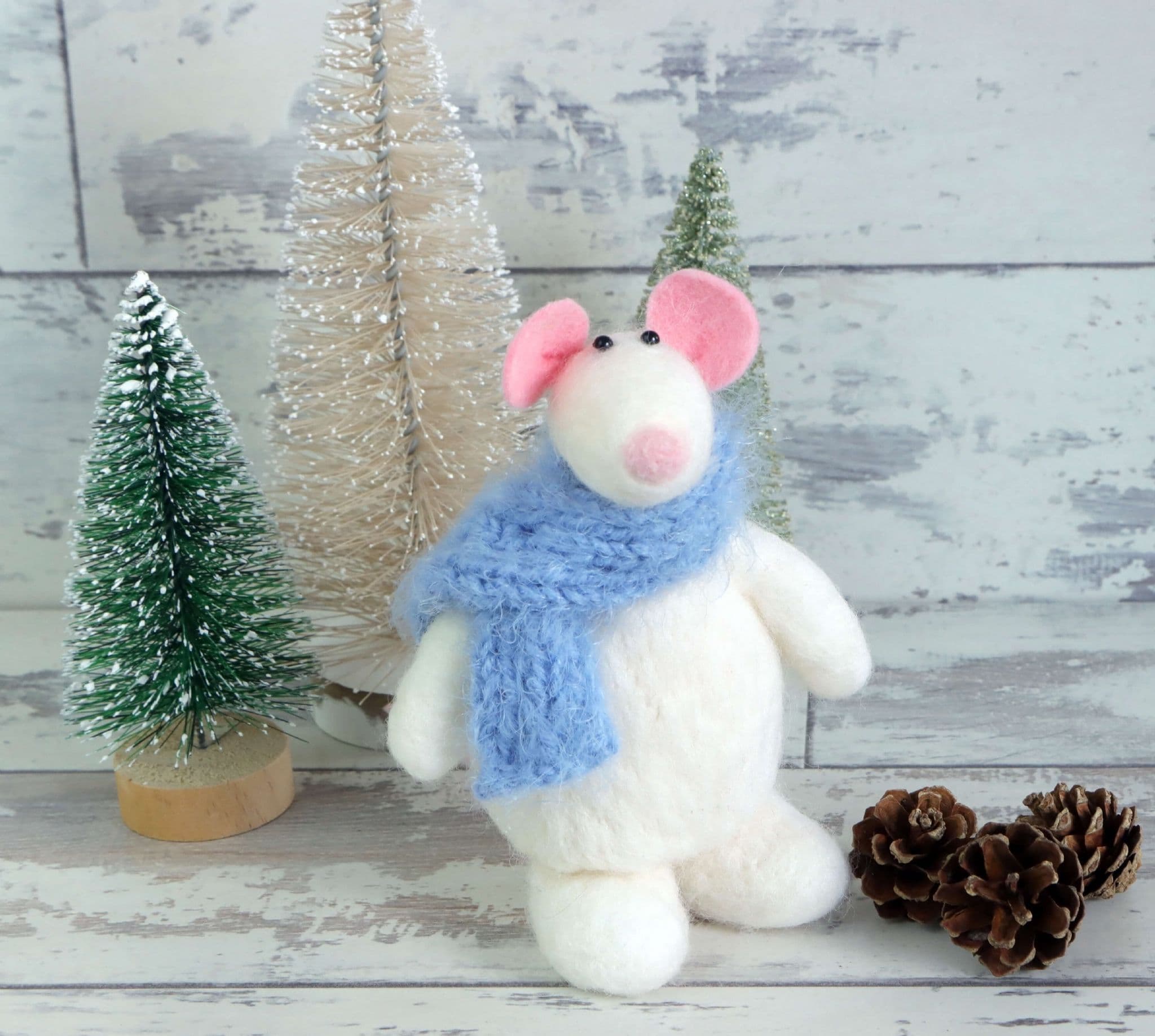 Cute felt mouse with blue scarf