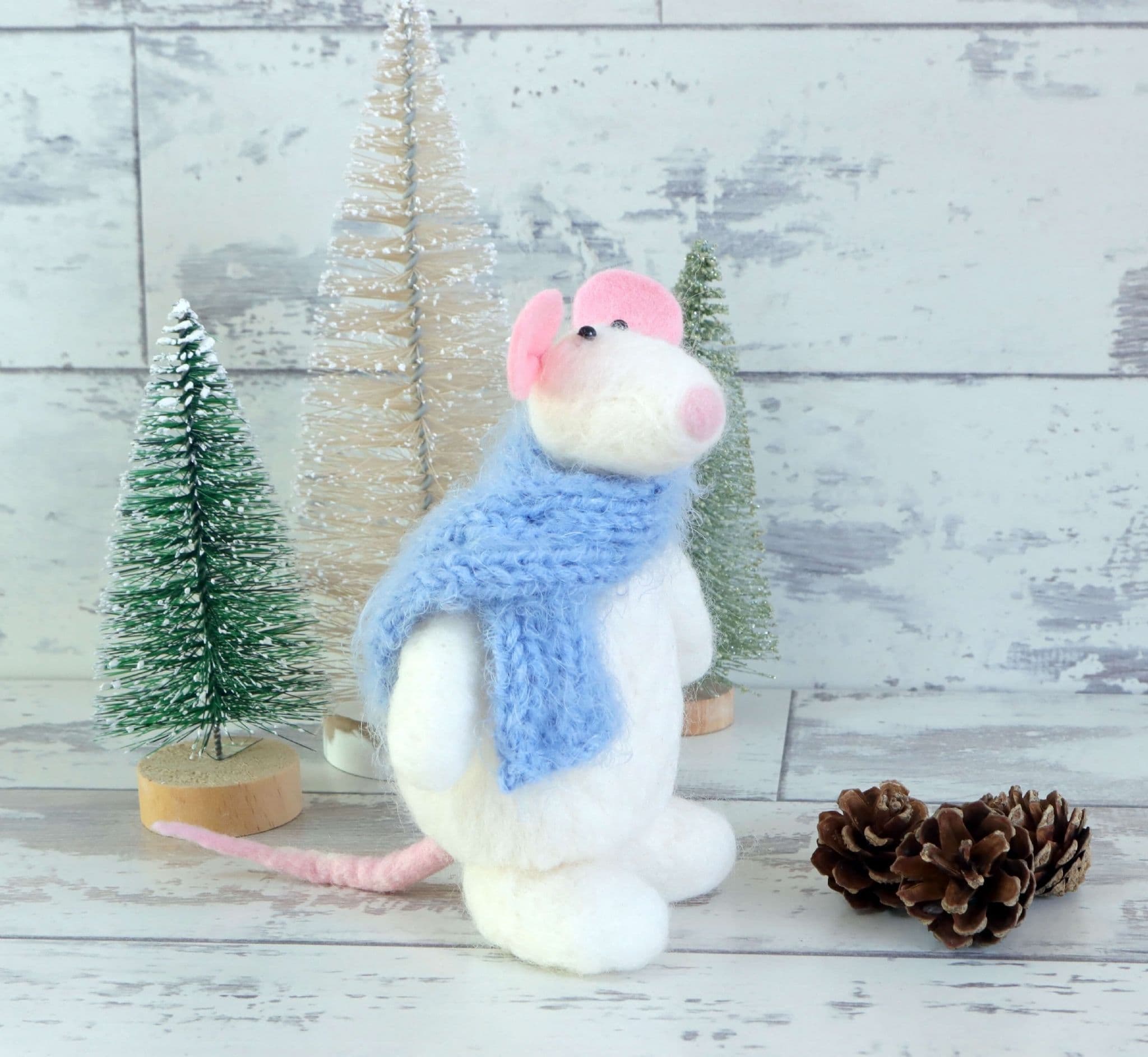 Cute felt mouse with blue scarf