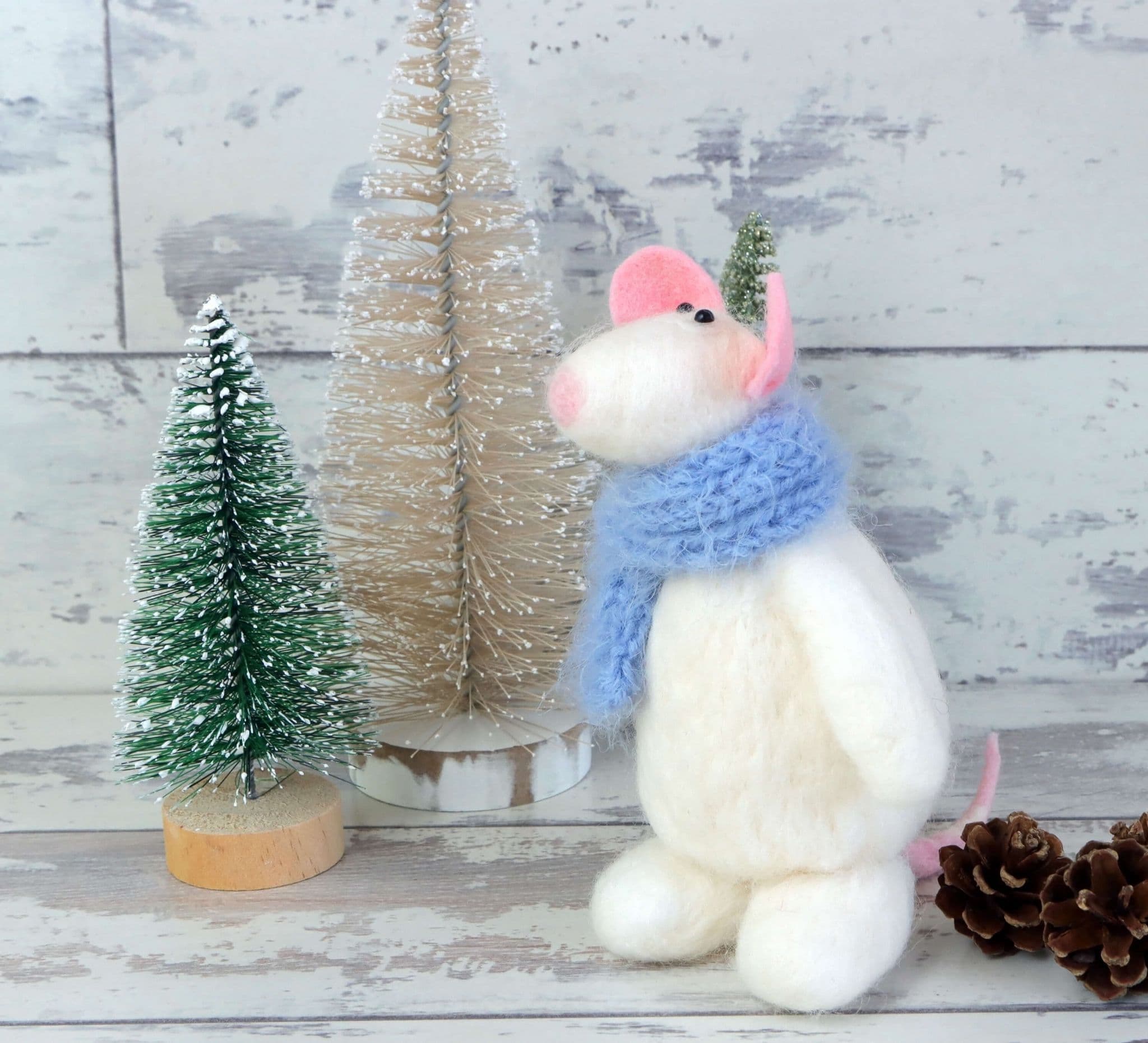 Cute felt mouse with blue scarf