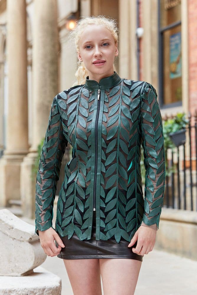 Green Leather Leaf Jacket Ladies
