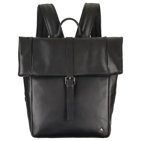 Leather Fold Over Backpack Black