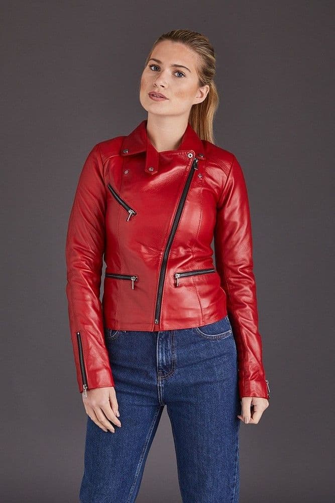 Red Leather Jacket Womens Anna