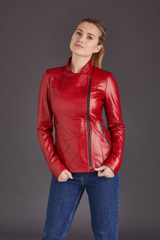 Red Leather Jacket Womens Eva