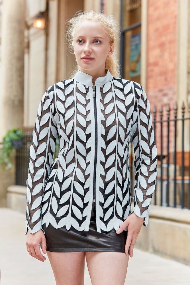 White Leather Leaf Jacket Ladies