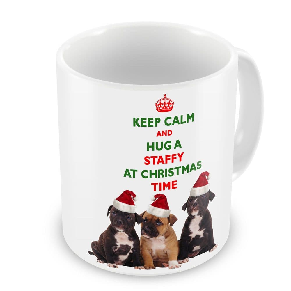 Christmas Keep Calm And Hug A Staffy Novelty Gift Mug