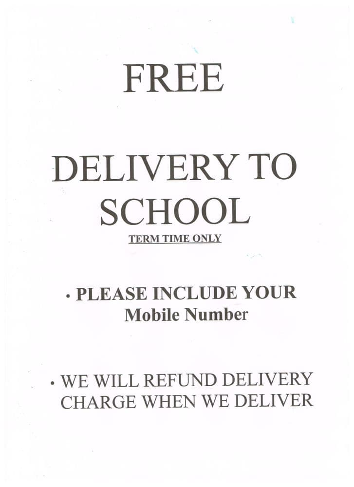 FREE DELIVERY TO SCHOOL -- term time only