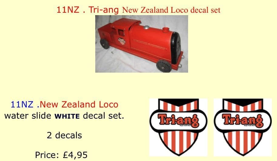 11NZ Tri-ang New Zealand Loco decal set