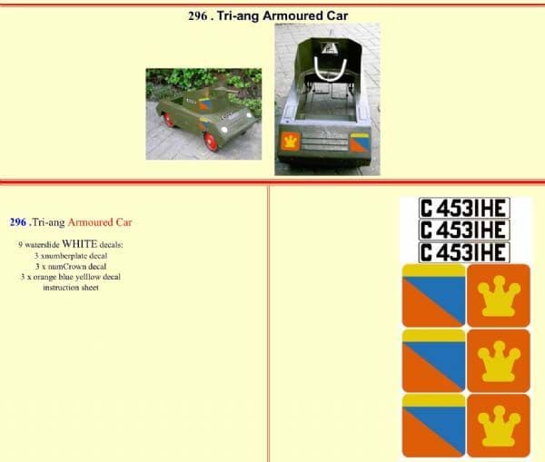 296 Tri-ang Armoured Car decal set
