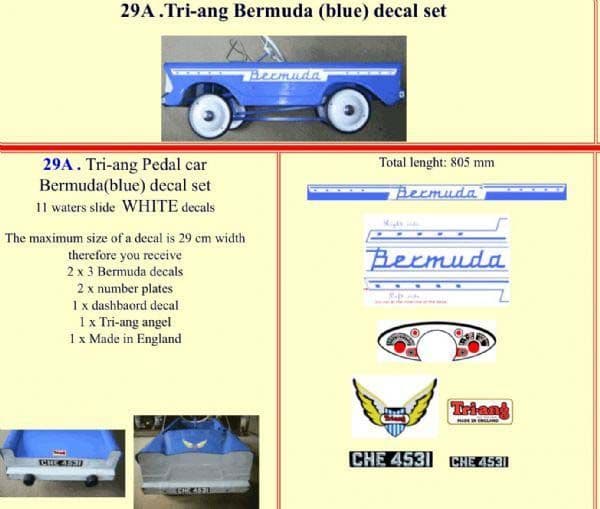29A Tri-ang Bermuda blue decal set