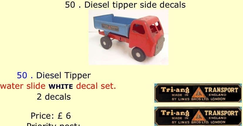 50 Tri-ang Diesel tipper side decals