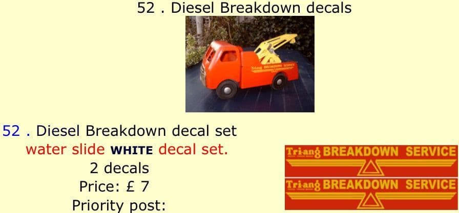 52 Tri-ang Diesel Breakdown decals