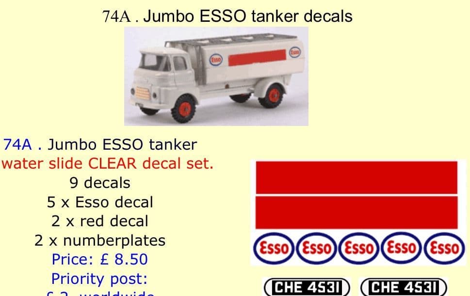 74A Tri-ang Jumbo ESSO tanker decals