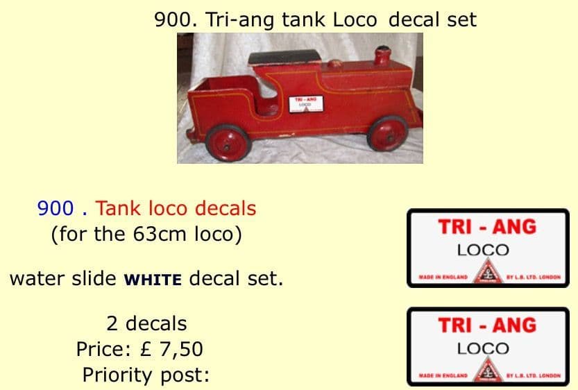 900 Tri-ang tank Loco decal set