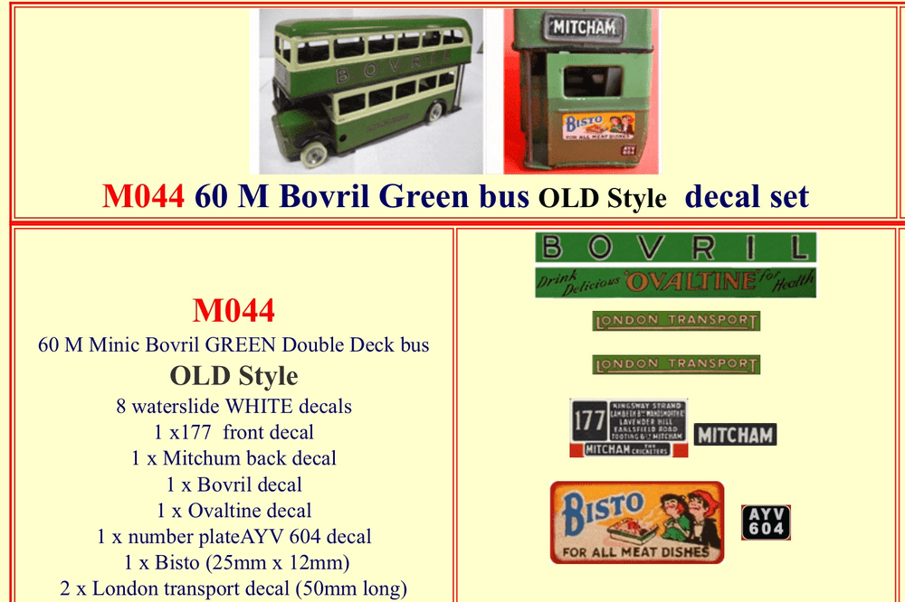 M044 Tri-ang Triang Minic 60M " BOVRIL " Green Double Decker bus " OLD ...