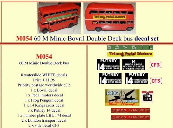 M054 Tri-ang Triang Minic 60M " BOVRIL " Double Decker bus decal set
