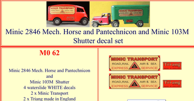 Tri-ang MINIC Decals