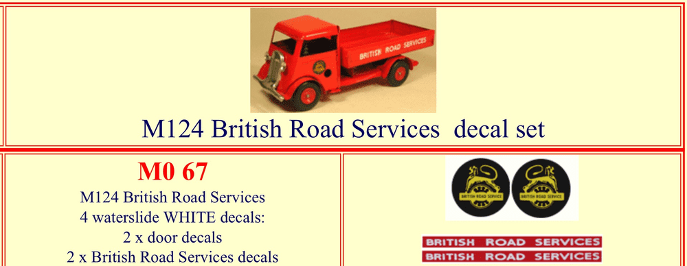 M067 Tri-ang Triang Minic M124 " BRITISH ROAD SERVICES " decal set