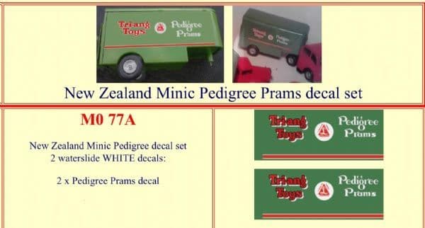 M077A Tri-ang Triang Minic New Zealand " PEDIGREE PRAMS " decal set
