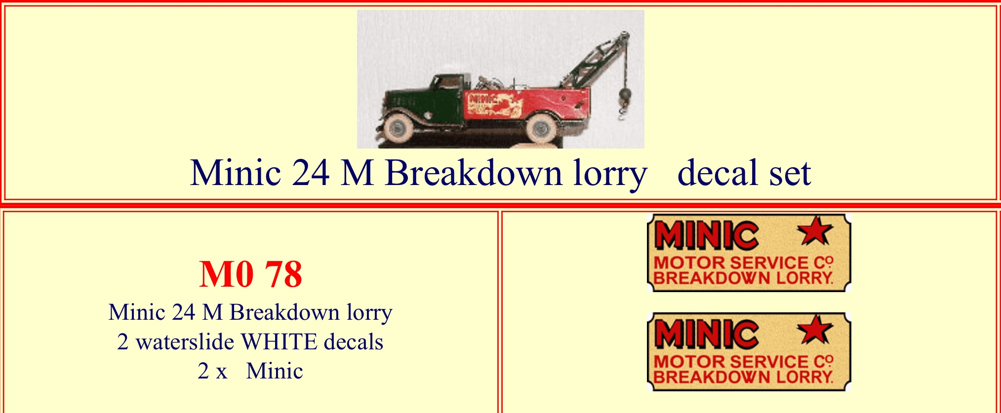 M078 Tri-ang Triang Minic 24M " MOTOR SERVICE Co " Breakdown Lorry ...