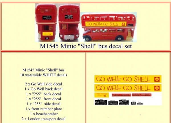 M1545 Tri-ang Triang Minic Double Decker bus " GO WELL-GO SHELL " decal set