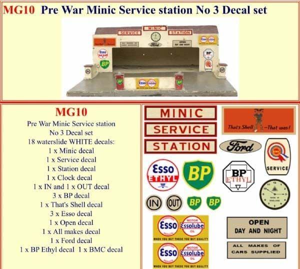 MG10 Tri-ang Triang Pre-War Minic Service Station No 3 Decal set