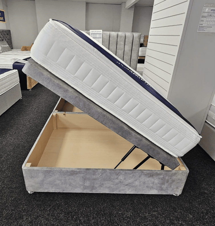 Kingsize 5Ft Ottoman Side Lift Base Double Gas Action With Headboard