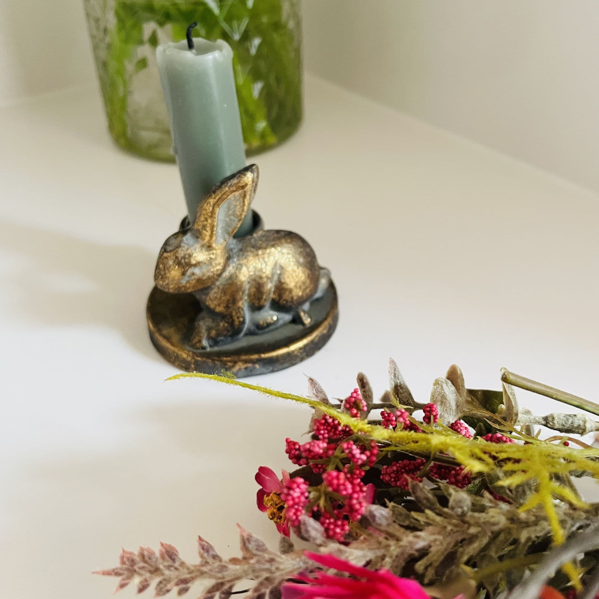 Bunny Rabbit Candle Holder Antique Gold