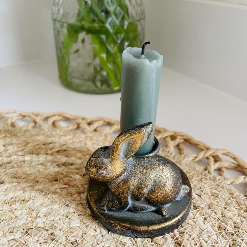 Bunny Rabbit Candle Holder Antique Gold