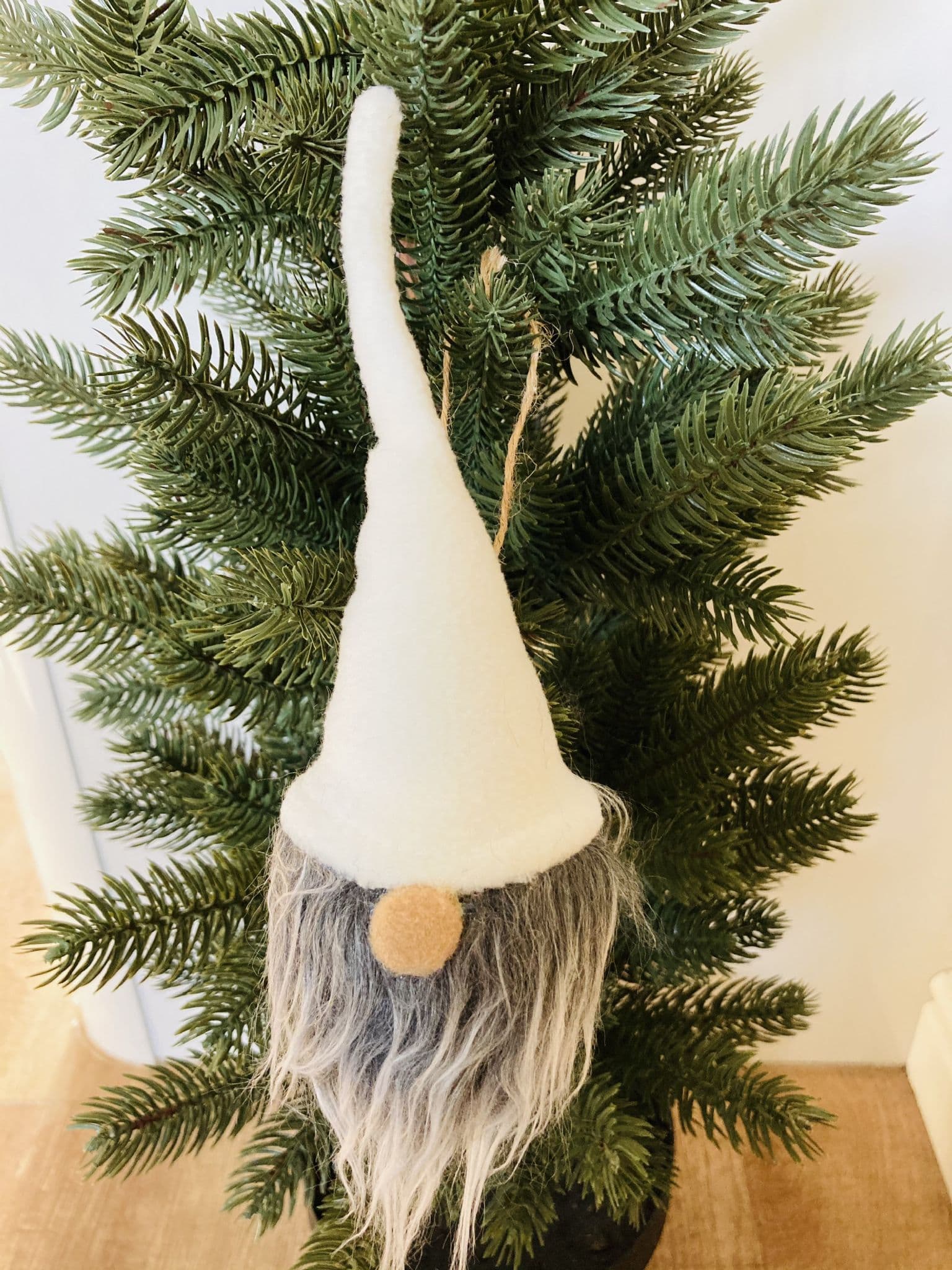Felt Gonk /Swedish Tomte Christmas Hanging Decoration Grey and White