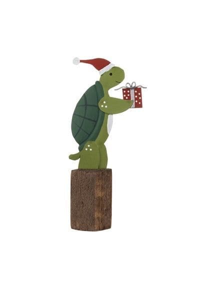Festive Timothy Tortoise bearing a gift