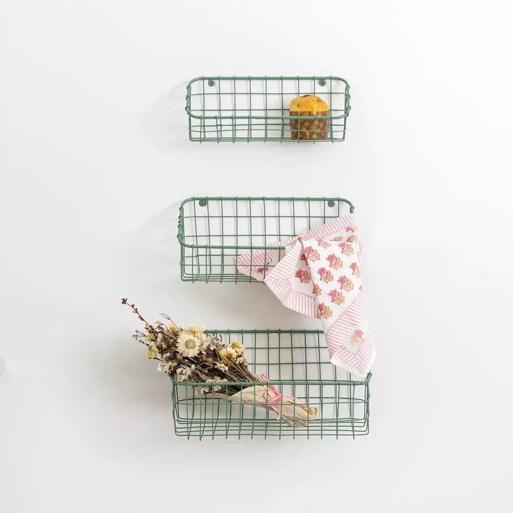 Green Wire Wall Baskets - Set of 3