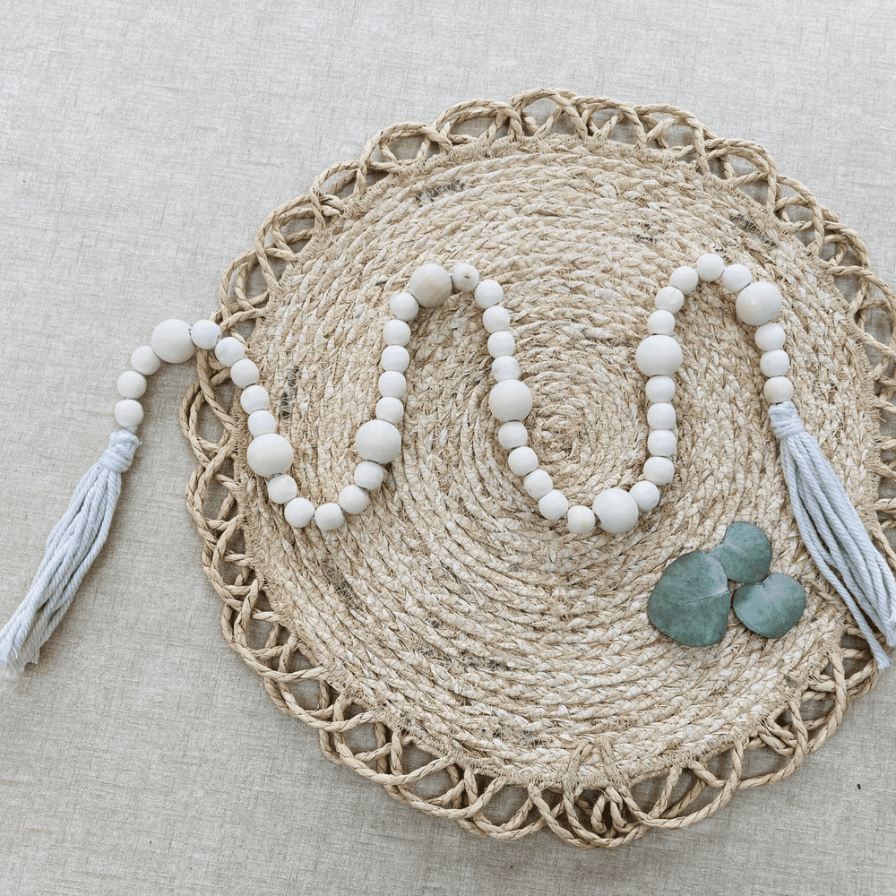 Natural Wooden Beaded Hanging Tassel Decoration