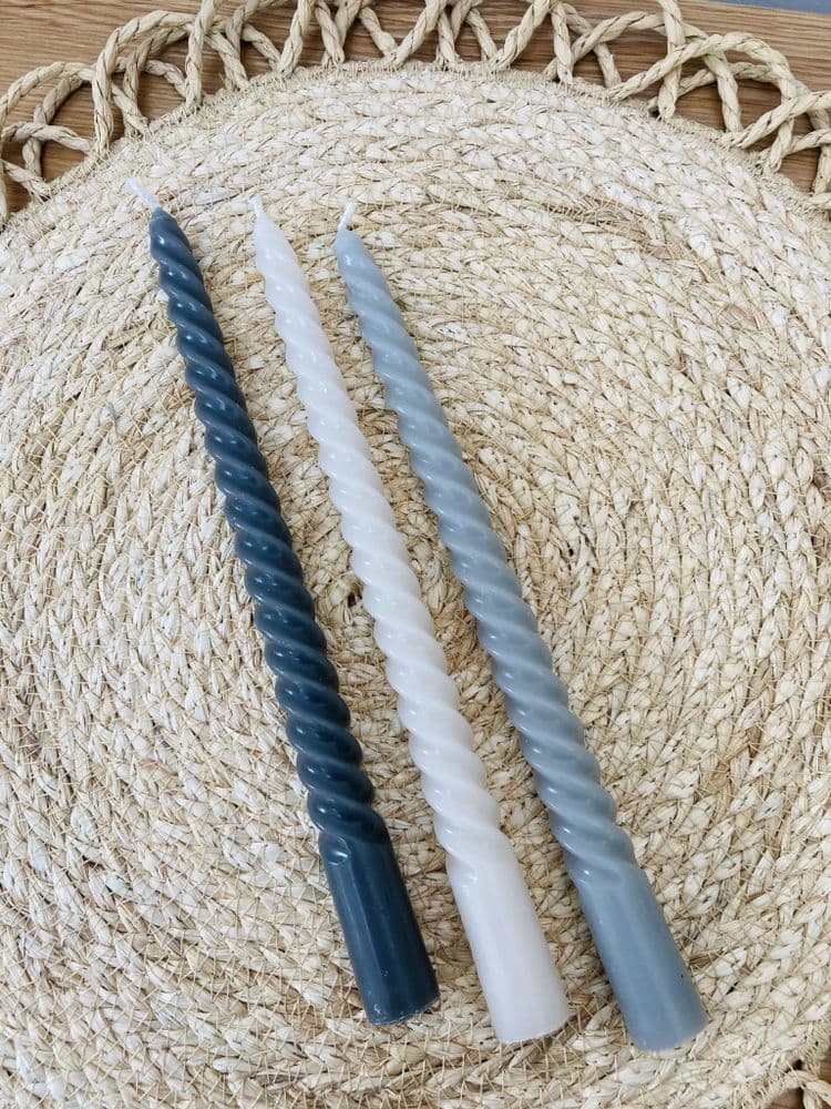 Set of 3 Swirl Dinner Candles - Greys