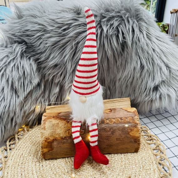 White and Red Knitted/Felt Gonk with Dangly Legs