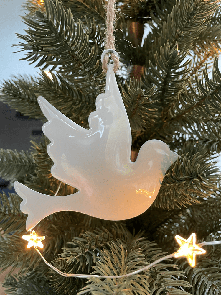 White Enamel Christmas Hanging Dove Decoration